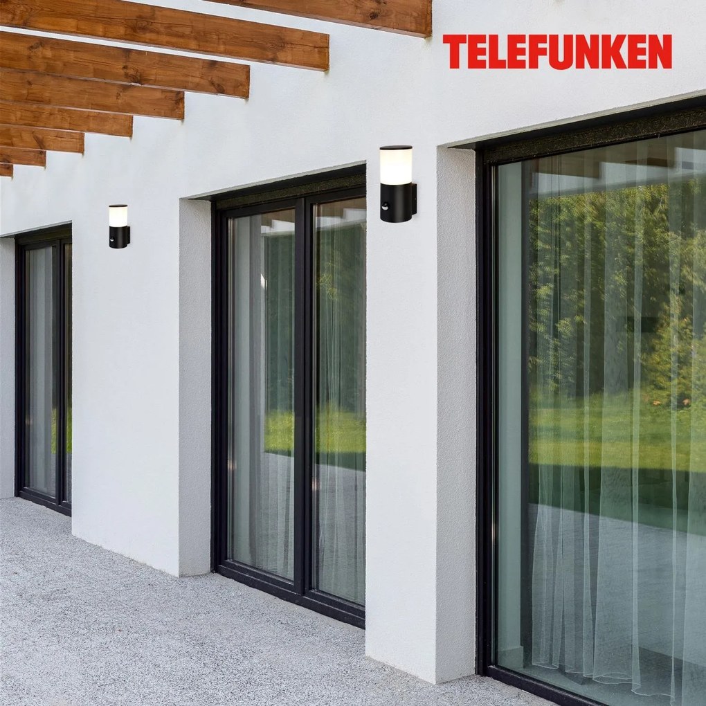 TF 322305TF TELEFUNKEN venkovní nástěnné svítidlo, pohybové čidlo, ochrana proti stříkající vodě, difuzor, černé - BRILONER