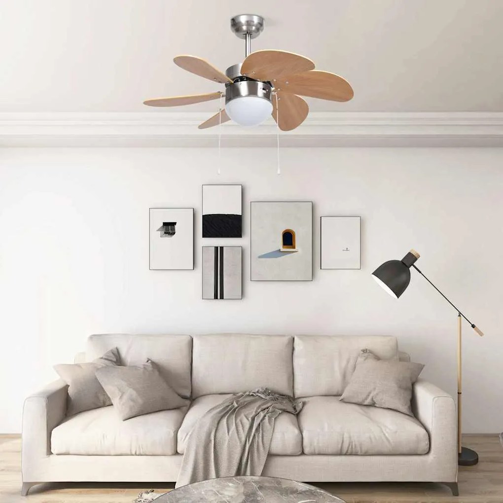 vidaXL Stropní ventilátor se světlem 76 cm světle hnědý [51489] Barva: tmavě hnědá