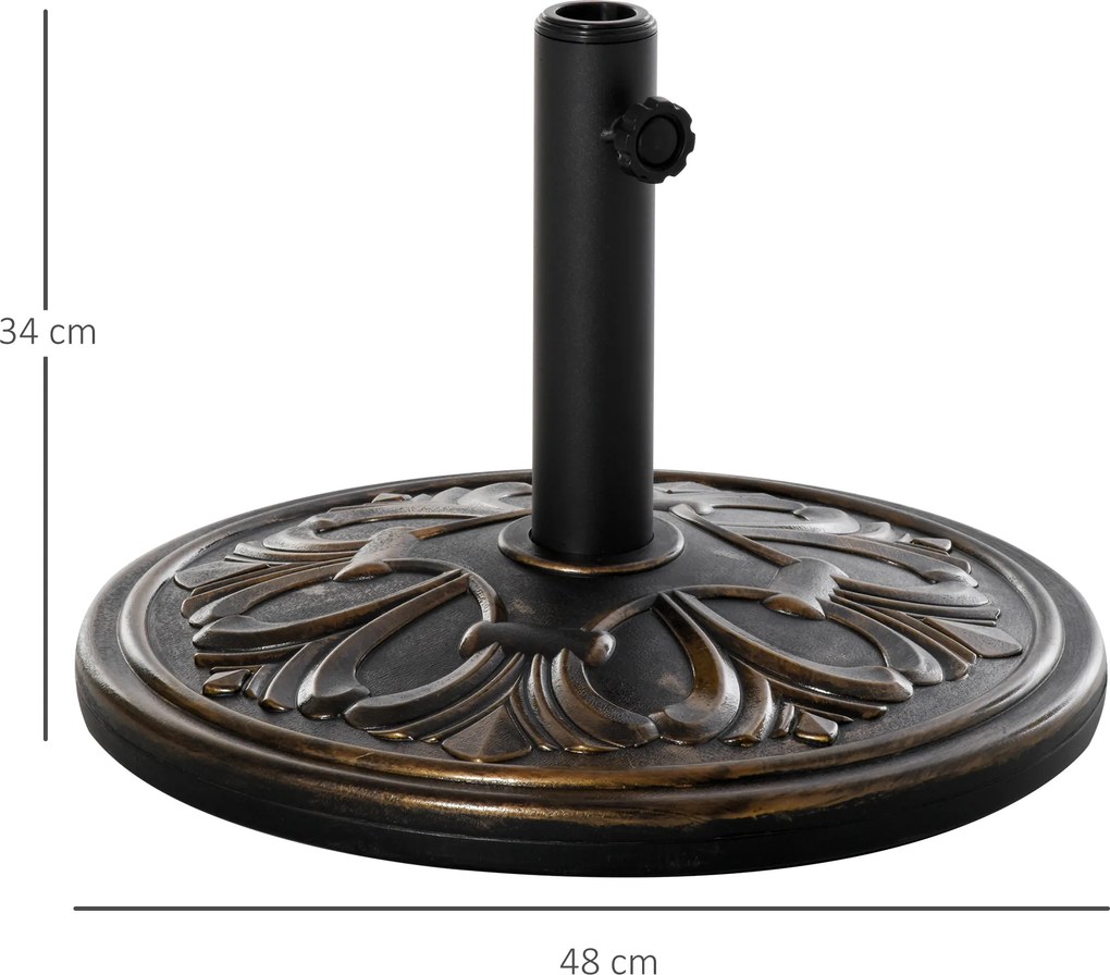 Stojan na slunečník Outsunny 13 kg – Stojan na slunečníky s držákem pro tyče průměru 35 mm/38 mm/48 mm do zahrady, na balkon, starožitný bronz