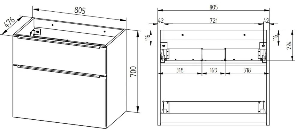 Mereo Mereo, Mailo, koupelnová skříňka s keramickým umyvadlem 81 cm, chrom madlo, CN521