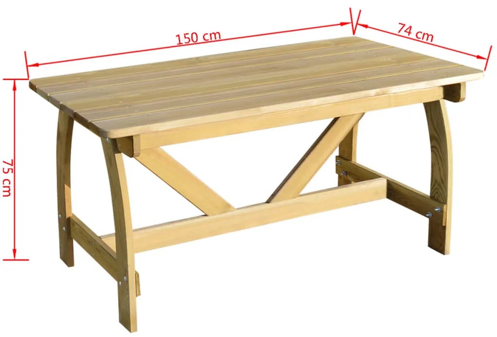 Zahradní stůl 150 x 74 x 75 cm impregnované borové dřevo