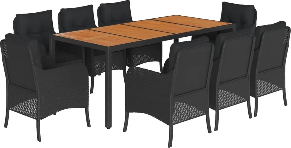 9dílný zahradní jídelní set s poduškami černý polyratan 3211871