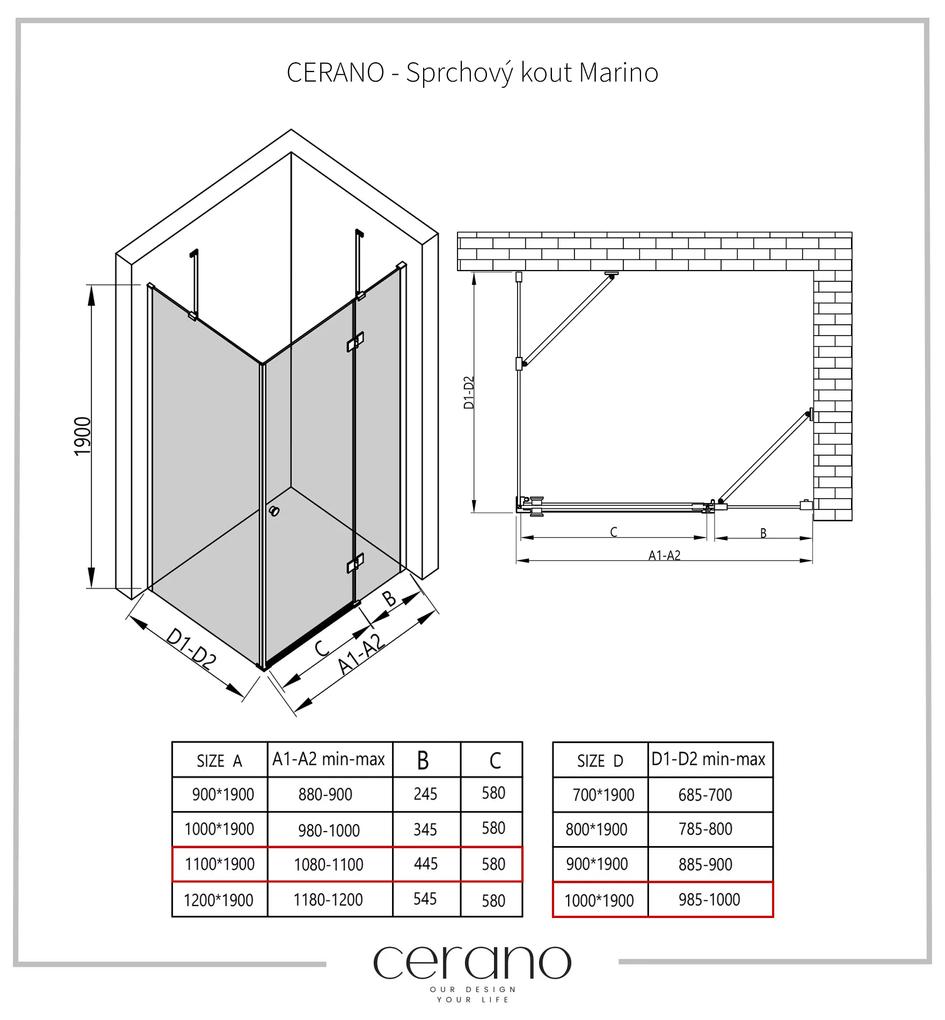 CERANO - Sprchový kout Marino L/P - černá matná, transparentní sklo - 110x100 cm - křídlový