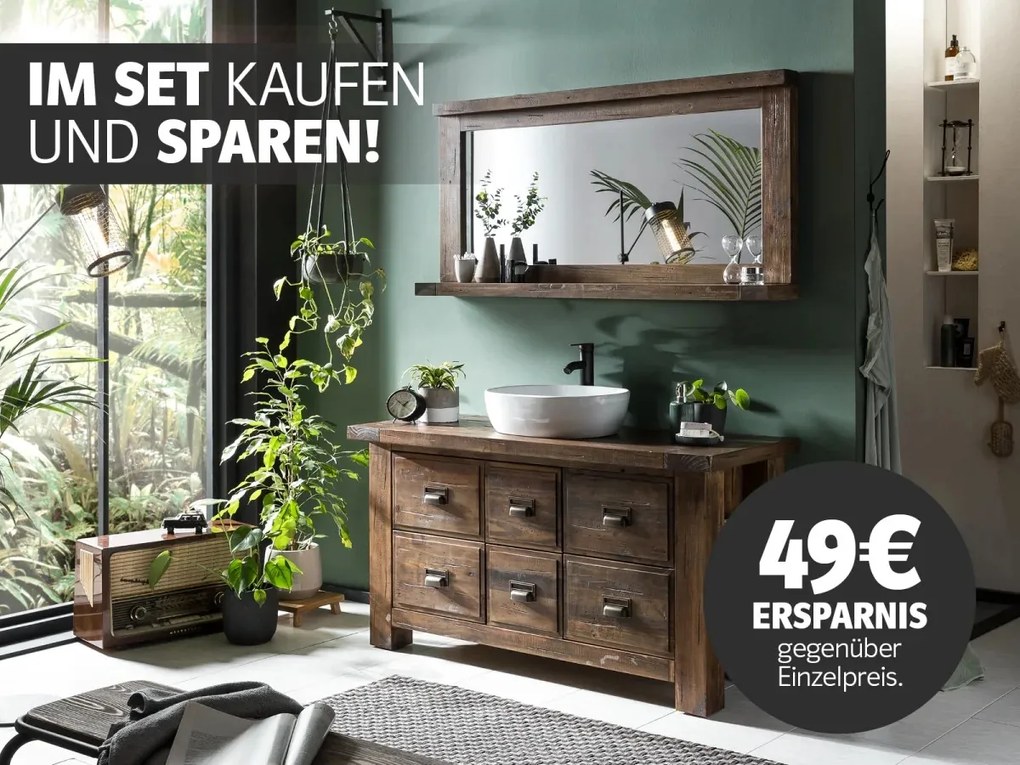 furniture-nabytek.cz - Koupelnový set Cantaro 2 kusy, masivní recyklovaná borovice, lakovaný, hnědý