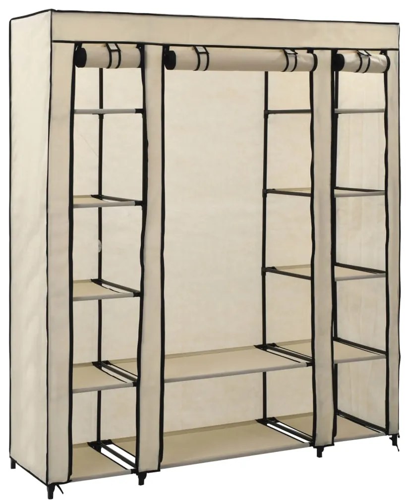 Šatní skříň s přihrádkami a tyčemi krémová 150x45x176 cm textil 282435
