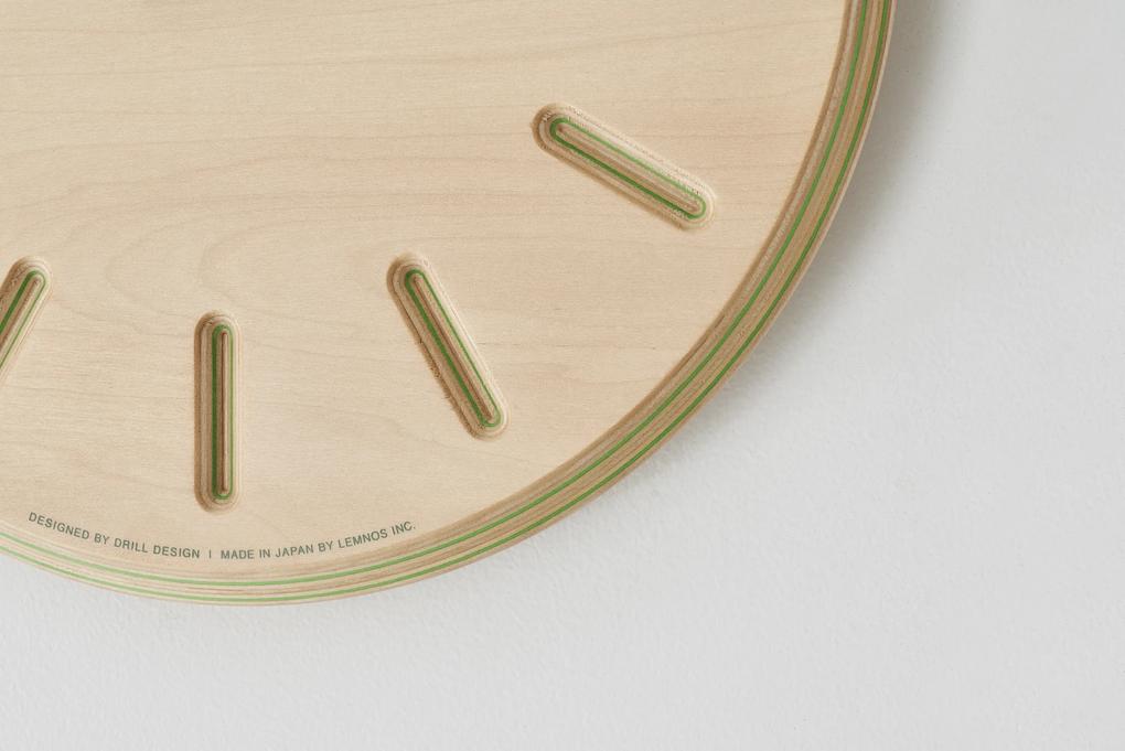Nástěnné hodiny Paper Wood Line zelené ručičky 29 cm