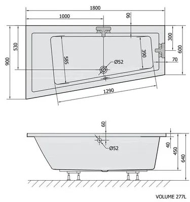 Polysan Andra Asymetrická vana 180x90x45 cm, levá - bílá 72872