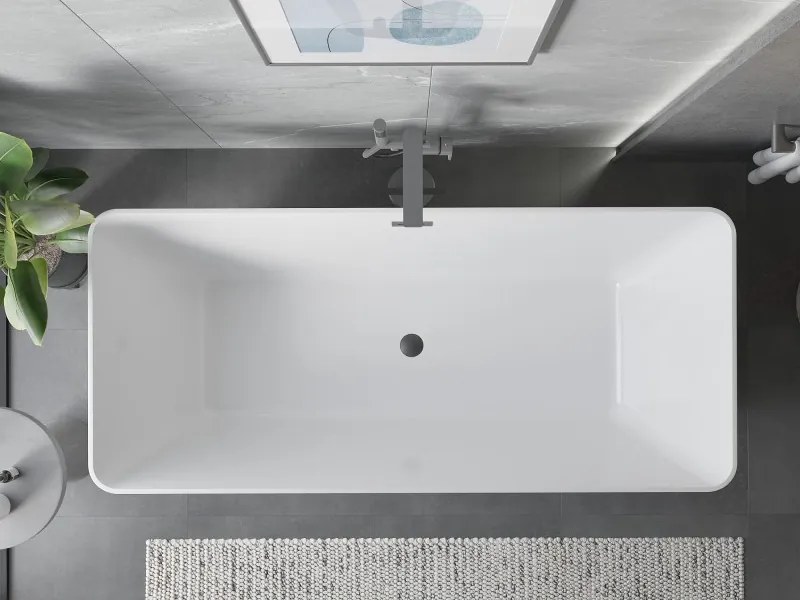 Mexen Velo Slim, volně stojící vana 170 × 75 cm, bílá lesklá, grafitový přepad, 52811707500-95