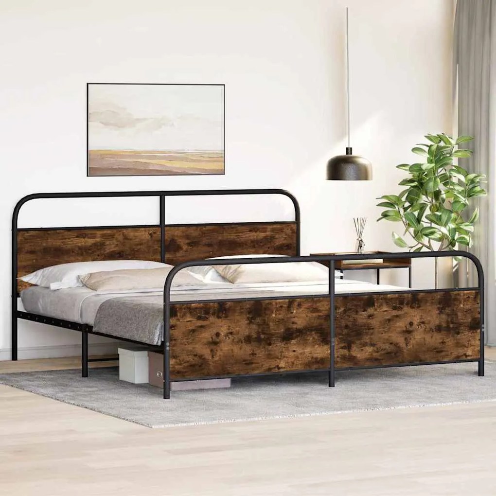 Kovový rám postele bez matrace kouřový dub 183 x 213 cm 3318640