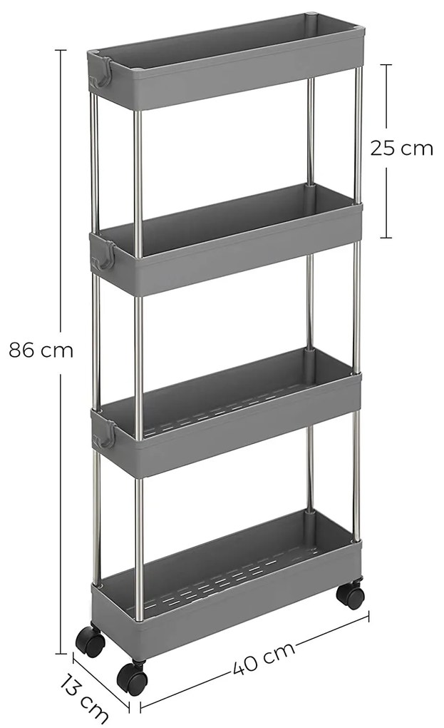 SONGMICS Úložný pojízdný regál - šedá - 40x13,5x86 cm