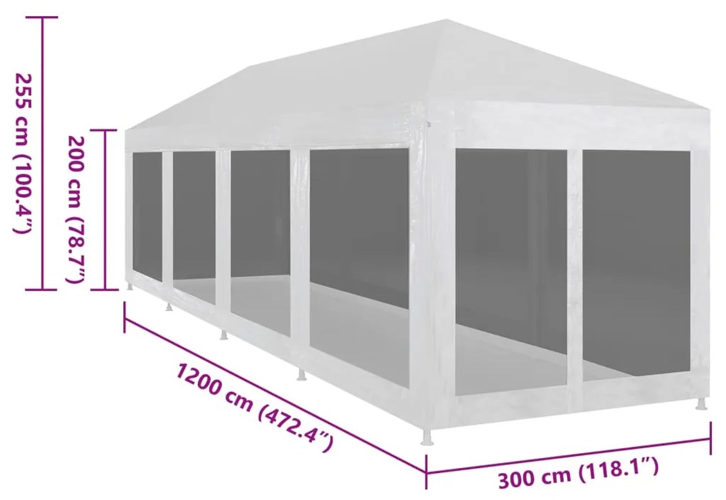 vidaXL Marketos Party stan s 10 bočními stěnami ze síťoviny 12 x 3 m