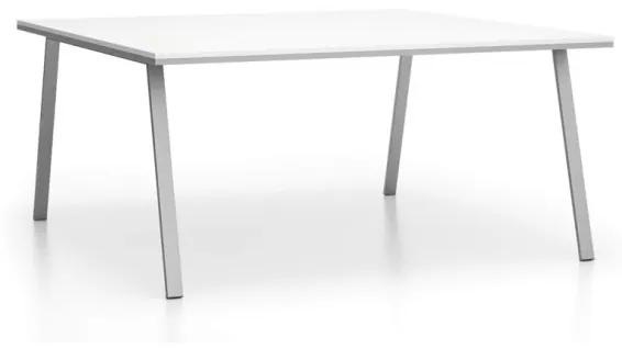 PLAN Kancelářský jednací stůl DOUBLE LAYERS, bez přepážek, bílá / šedá