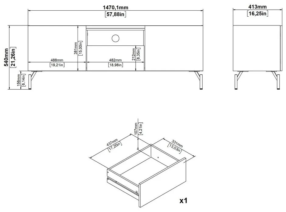 Hnědý TV stolek v dekoru dubu 147x54x41 cm Bergen – Tvilum
