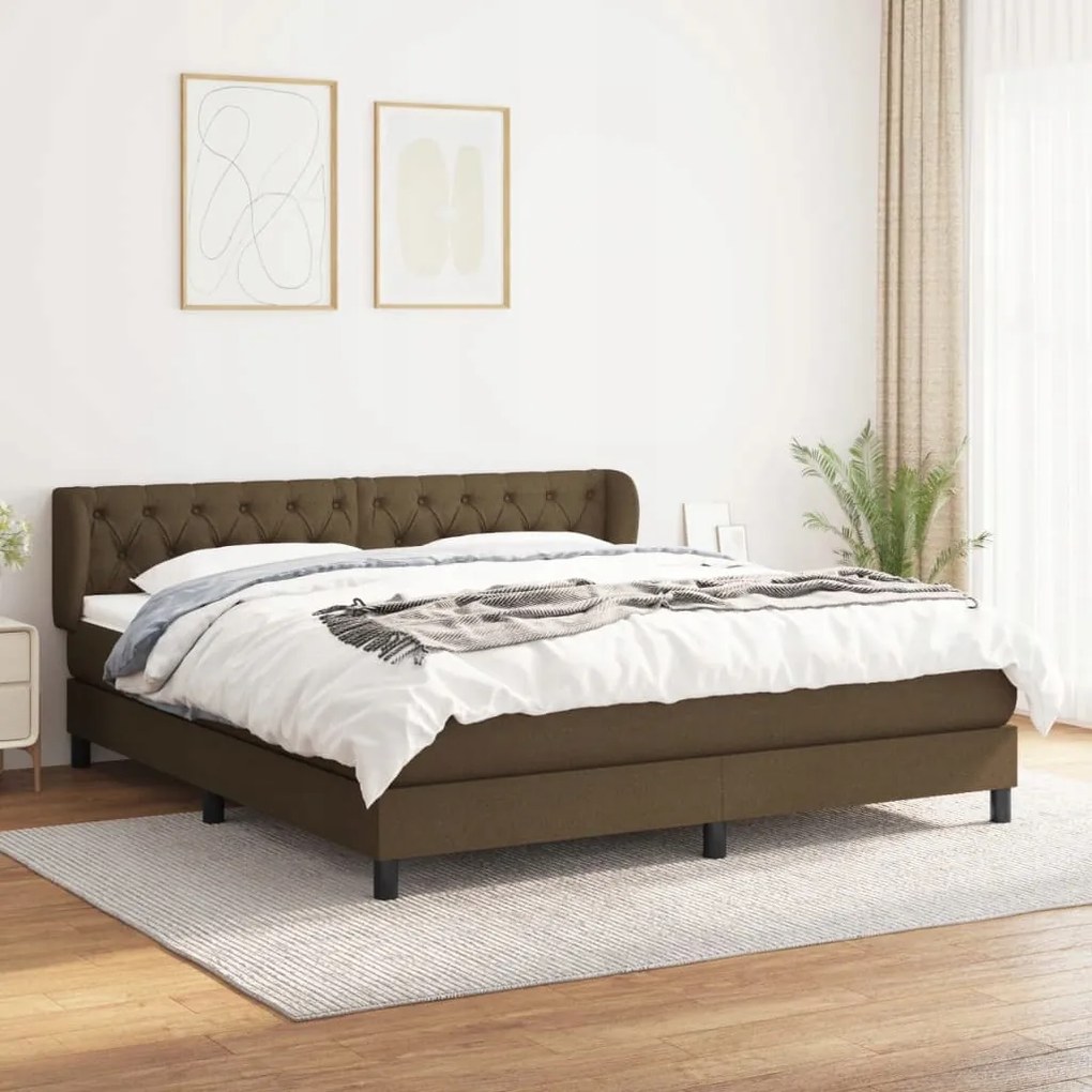 Box Spring Postel S Matrací Textil Tmavě Hnědá Prošívaný design 160 x 200