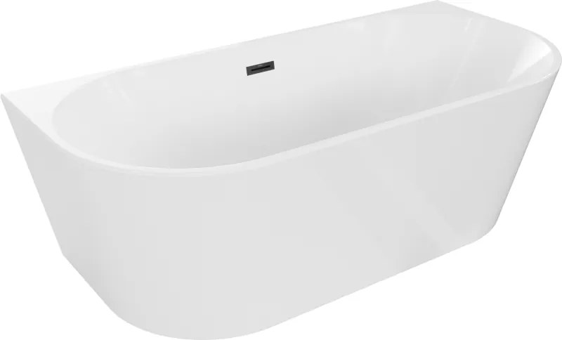 Mexen Oval volně stojící vanová vana u zdi 180 x 80 cm, bílá, černý přepad - 52671808000-70