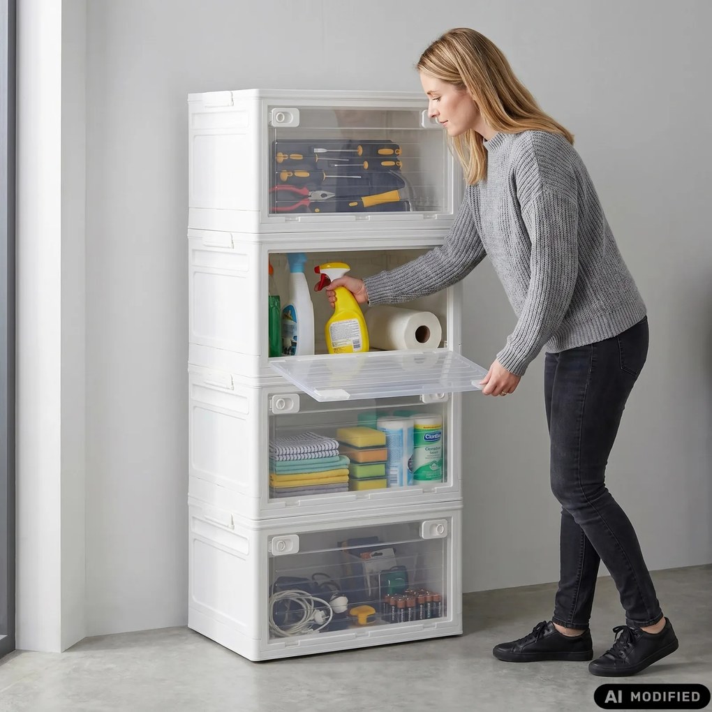 Velký skládací regálový box XXL 94 l, 660x400x358 mm, bílý
