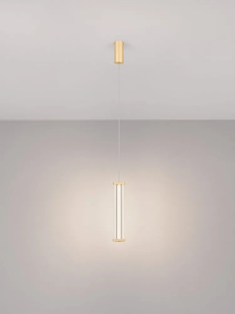 Kovové LED stmívatelné závěsné svítidlo v matně zlaté barvě se stínidlem z akrylového skla ø 6 cm Pheme – Nova Luce