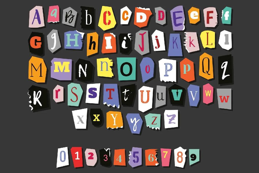 DIMEX | Samolepicí vliesová fototapeta na zeď Barevná abeceda MA-5-2051 | 375 x 250 cm | zelená, bílá, černá, žlutá, oranžová, šedá
