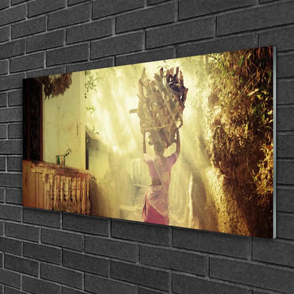 Obraz na skle Žena Dříví Člověk 120x60 cm