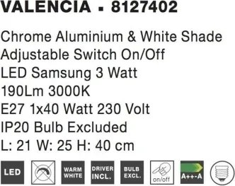 Nástěnné svítidlo NOVA LUCE VALENCIA E27 + LED na čtení 3000K 8127402 bez žárovky