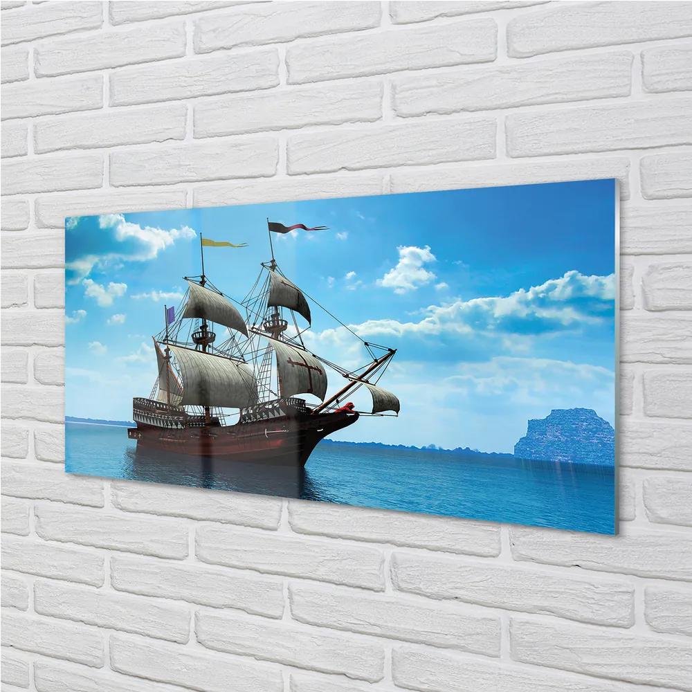 akrylový obraz Loď oblohy zataženo mořská 140x70 cm