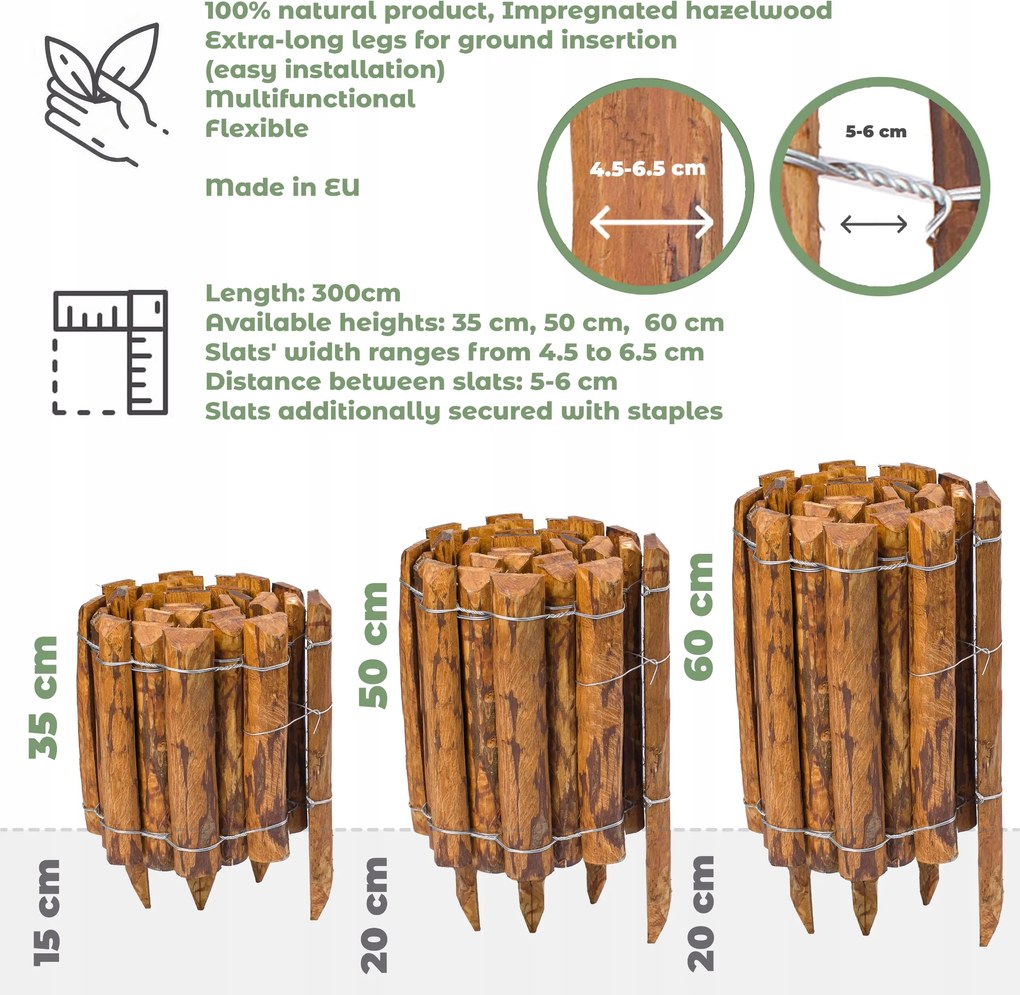 Palisáda Zapichovací Plot Zahradní Lem Lesní 35x300 cm Hnědá