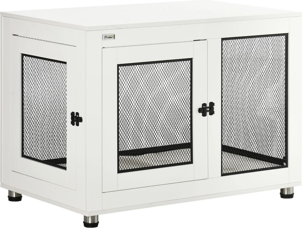 PawHut klec pro psy se stolkem, polštář, 2 dvířka, psí bouda, bouda pro psy, vnitřní box pro psy, boční stolek, bílá+černá, 94 x 60 x 71,5 cm | Aosom