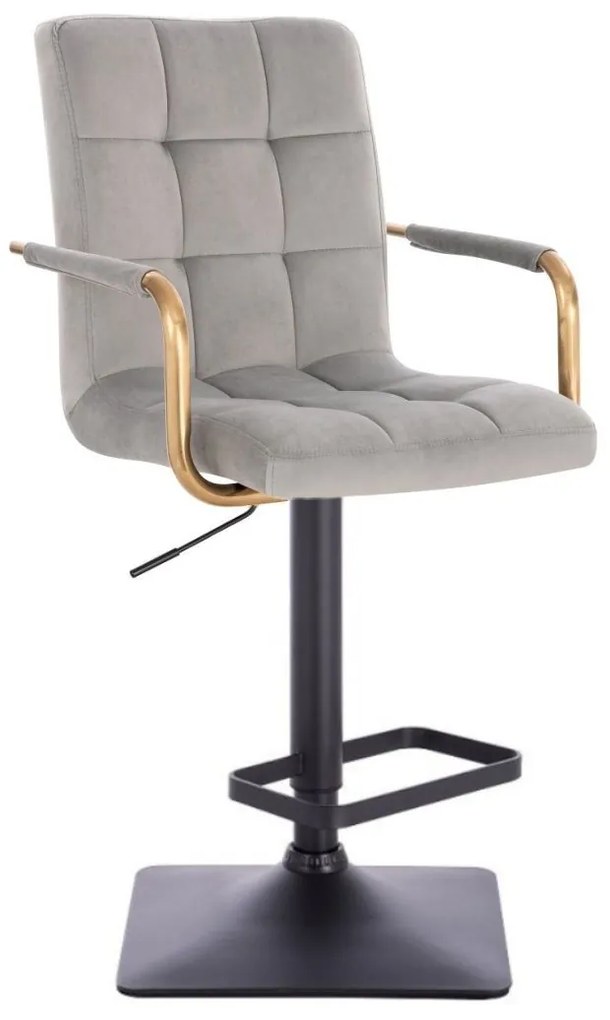 LuxuryForm DESIGN Barová židle VERONA GOLD VELUR na černé hranaté podstavě - světle šedá