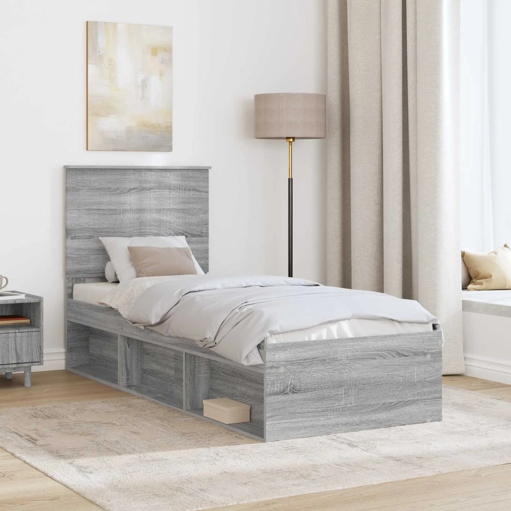 Rám postele s čelo Šedá Sonoma 75 x 190 cm Masivní borové dřevo 3411078