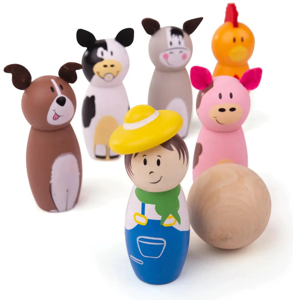 Bigjigs Toys Dřevěné kuželky farma