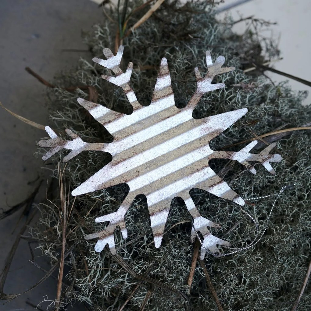 Dekorace plech. vločka House Doctor ICE SNOWFLAKE stříbrná