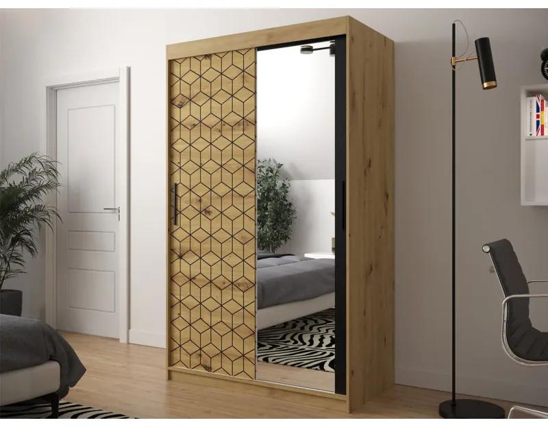 Šatní skříň s posuvnými dveřmi se zrcadlem Arituda II 120, Úložný prostor: ne, Barva: bílá / bílá + černý mat