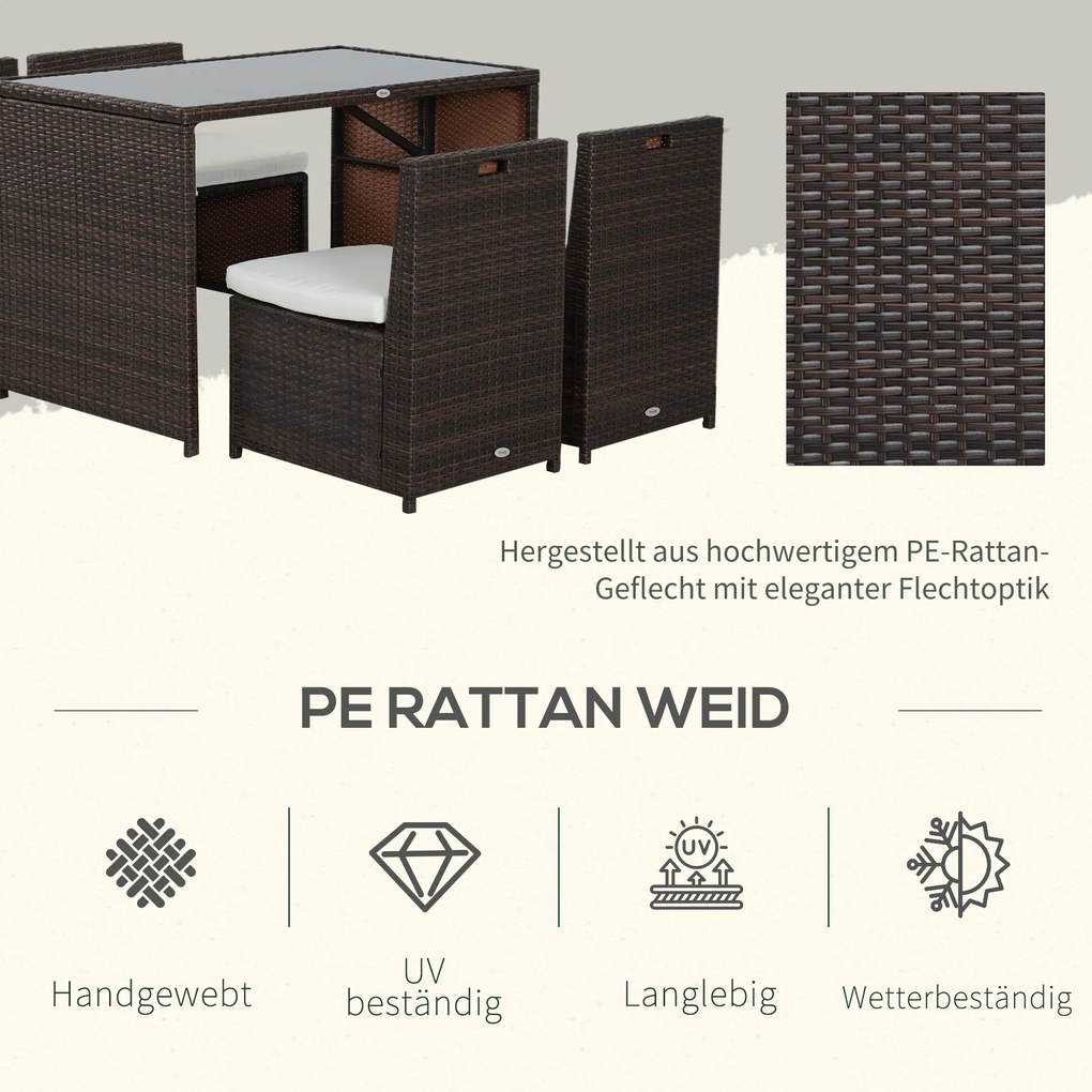 Outsunny polyratanový zahradní set 5 ks zahradní nábytek lounge set, odolný proti povětrnostním vlivům a elegantní pro balkon terasu