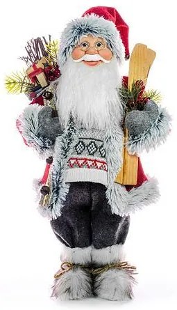 Dekorace MagicHome Vánoce, Santa s lyžemi a dřevem, 60 cm (60 cm)