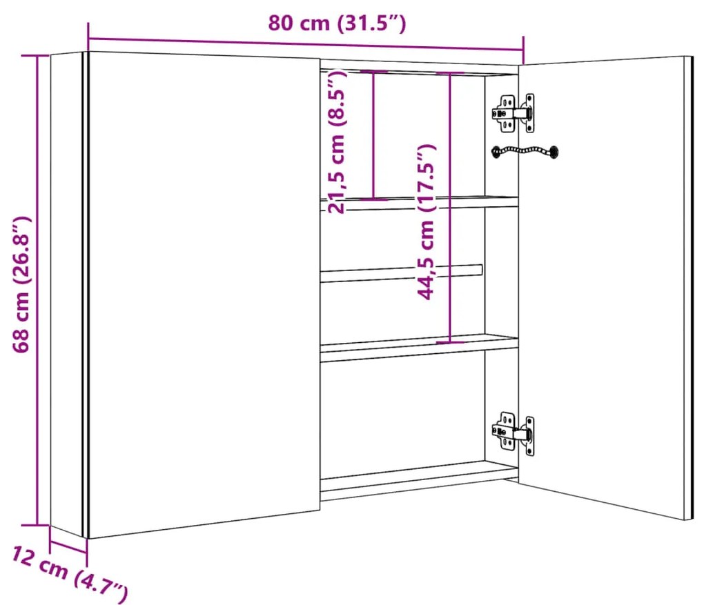 vidaXL Marketos LED koupelnová skříňka se zrcadlem 80 x 12,2 x 68 cm