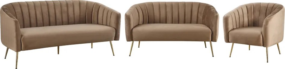 Designový 3-sed, hnědá Velvet látka/gold chrom-zlatý, BAGY
