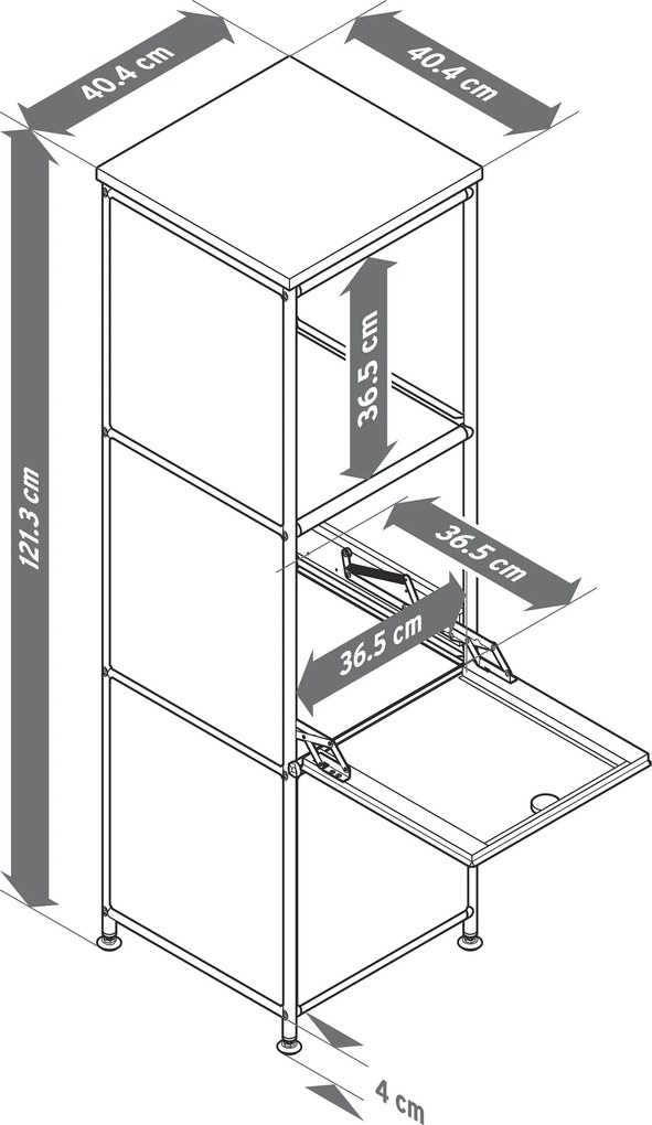 Tchibo - Úzká kovová komoda »Cn3« s dřevěnou deskou a 2 výklopnými dvířky - barva: bílá