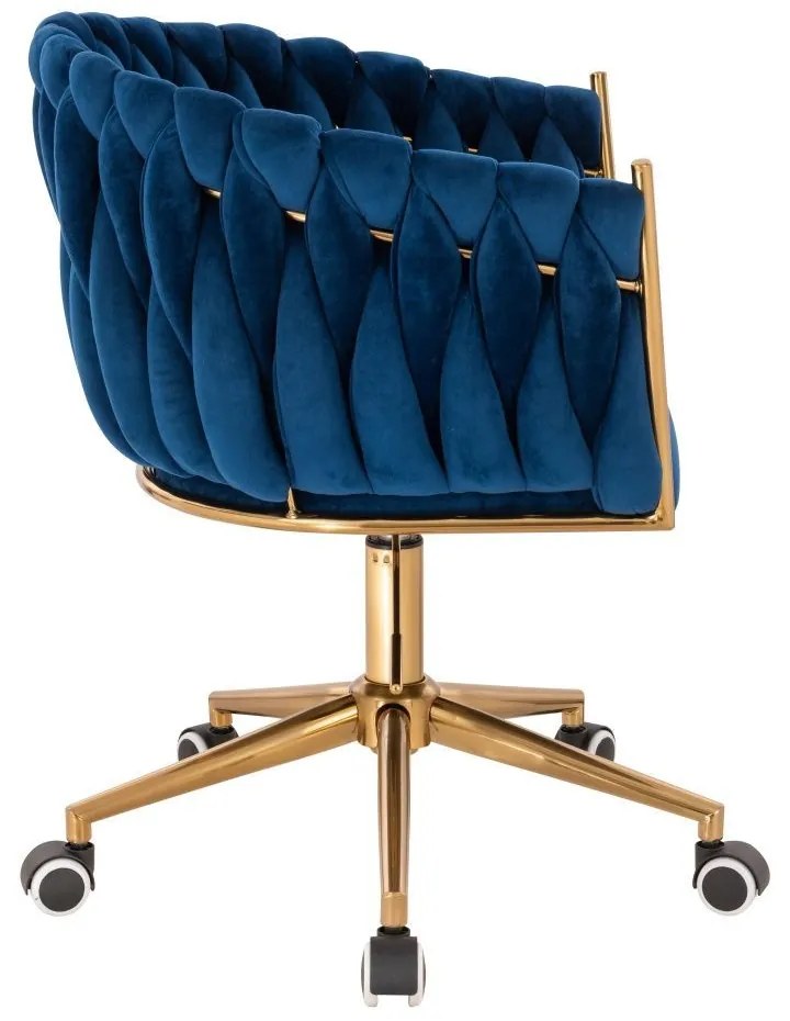 LuxuryForm DESIGN Otočná židle NORDEN VELUR na zlaté podstavě s kolečky - modrá