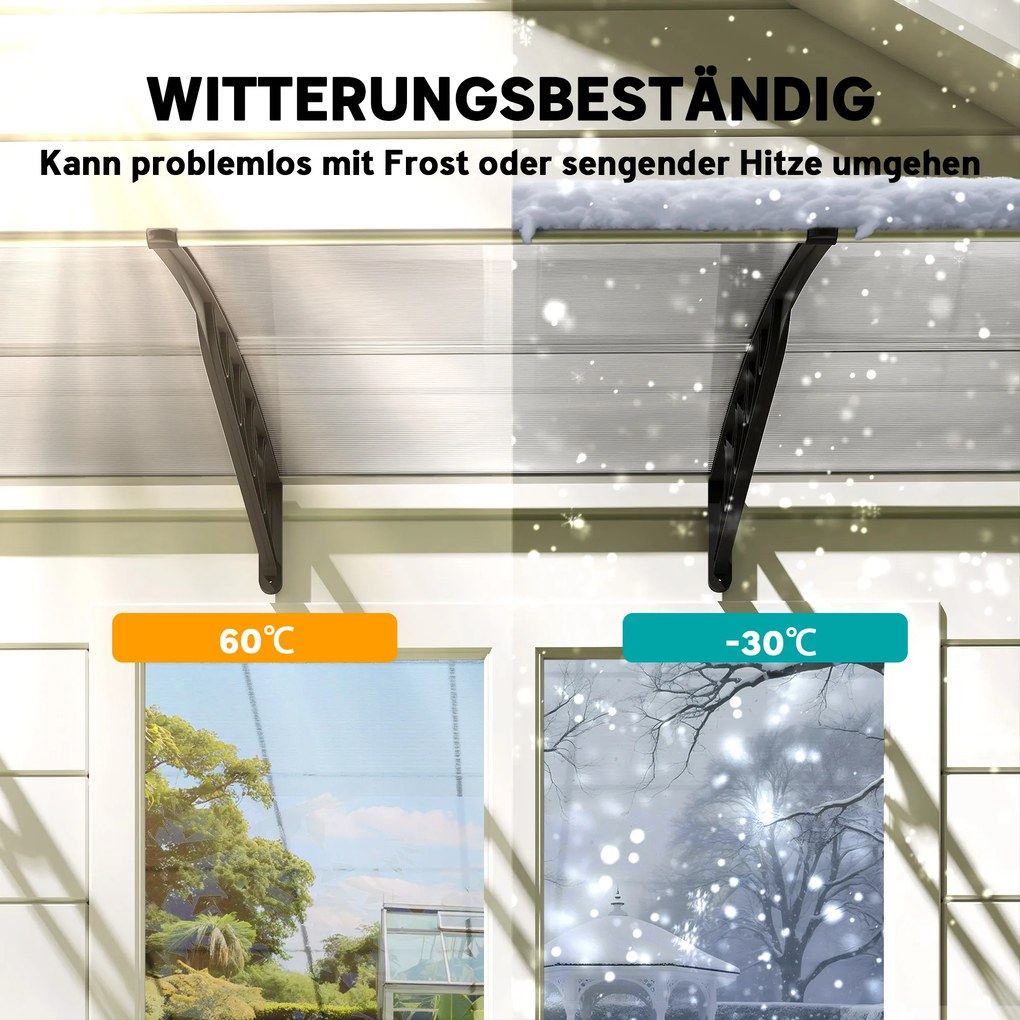 Outsunny Plachta Křídla pro Přední Dveře 303 x 96 x 27 cm s Ochrannou proti UV, Ochrana proti dešti, Slunečník pro Venkovní Použití, Hliník Černý
