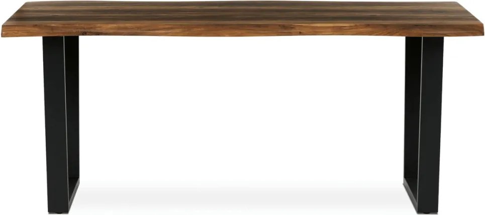 Stůl jídelní, MDF deska, kovová nohy ve tvaru U, dekor staré dřevo, černý matný lak (180 x 90) cm