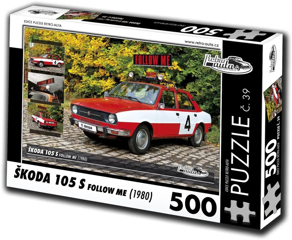 Puzzle retro-auta puzzle č. 39 škoda 105 s follow me (1980) 500 dílků