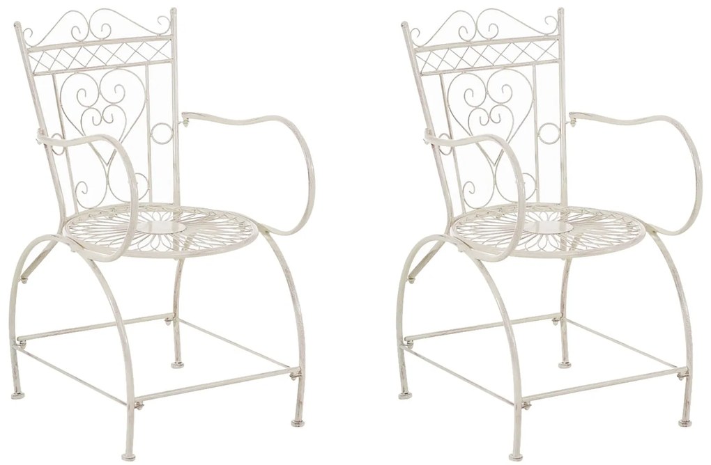 Kovová židle Sheela s područkami (SET 2 ks) - Krémová antik