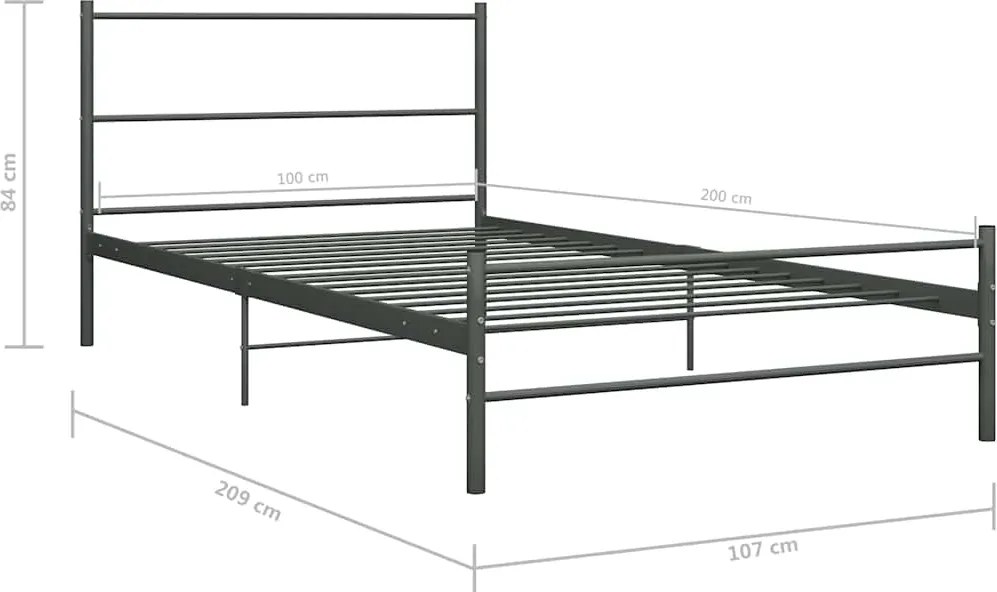 Rám postele šedý kov 100 x 200 cm 284685