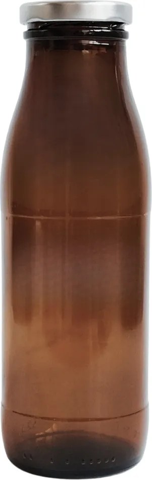 Skleněná láhev na mléko 500 ml hnědá se stříbrným víčkem JOTA