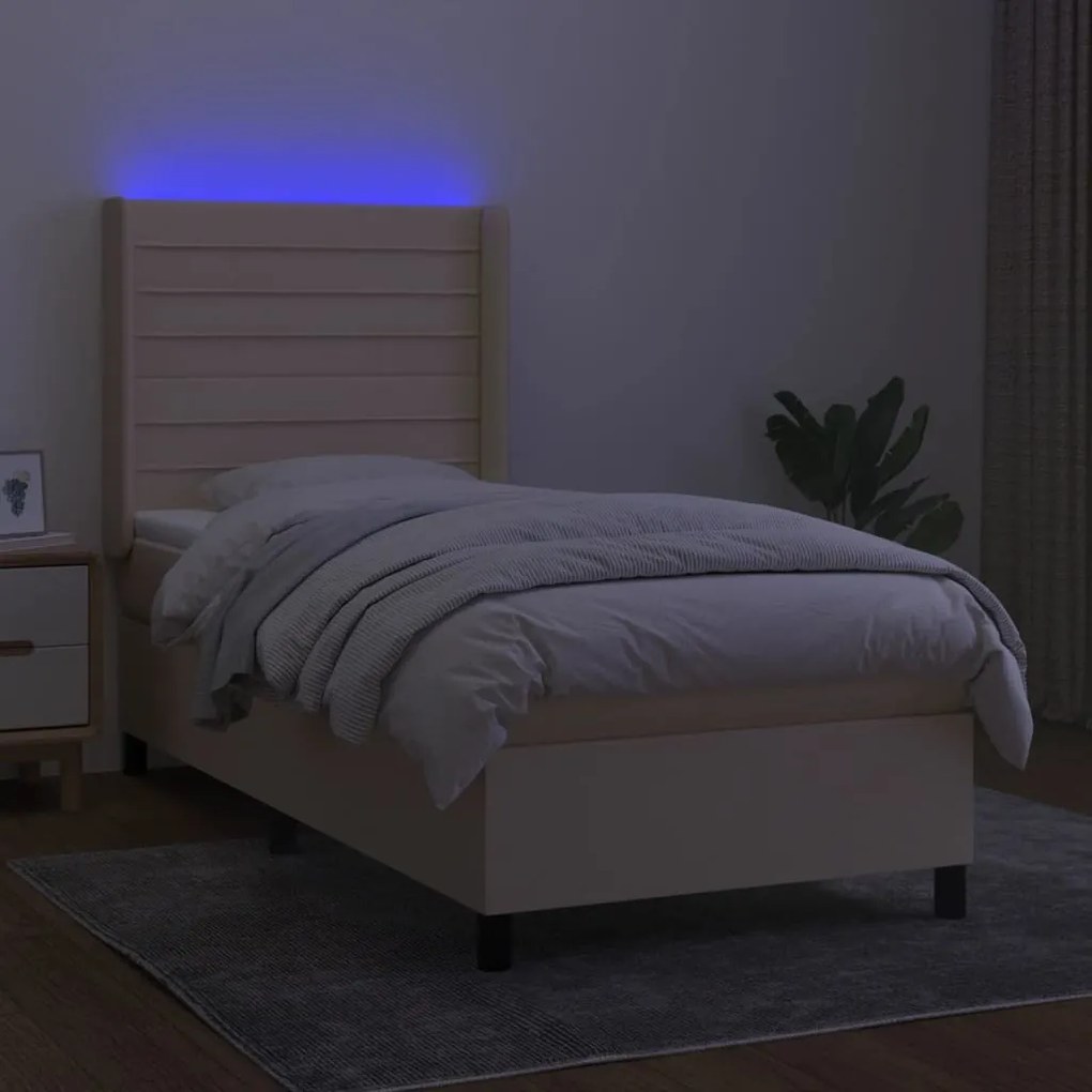 vidaXL Box spring postel s matrací a LED 90x190 cm textil [3138362] Barva: Modrá