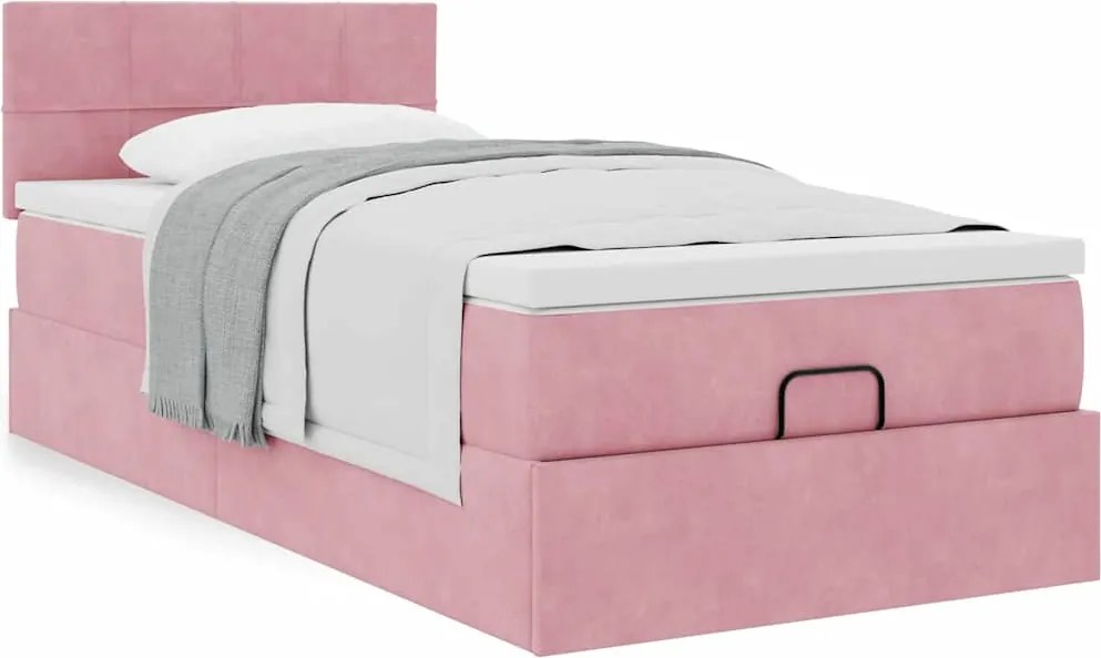 Osmanský rám postele s matrací růžová 80x200cm samet 3311740