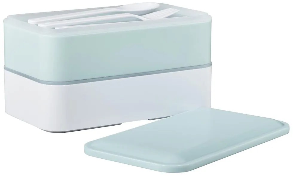 SNACK PACK Svačinový box včetně příboru - sv. modrá/bílá