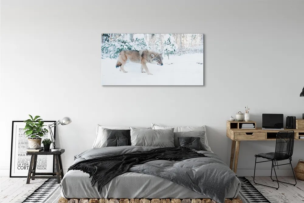 akrylový obraz Vlk v zimě lese 125x50 cm
