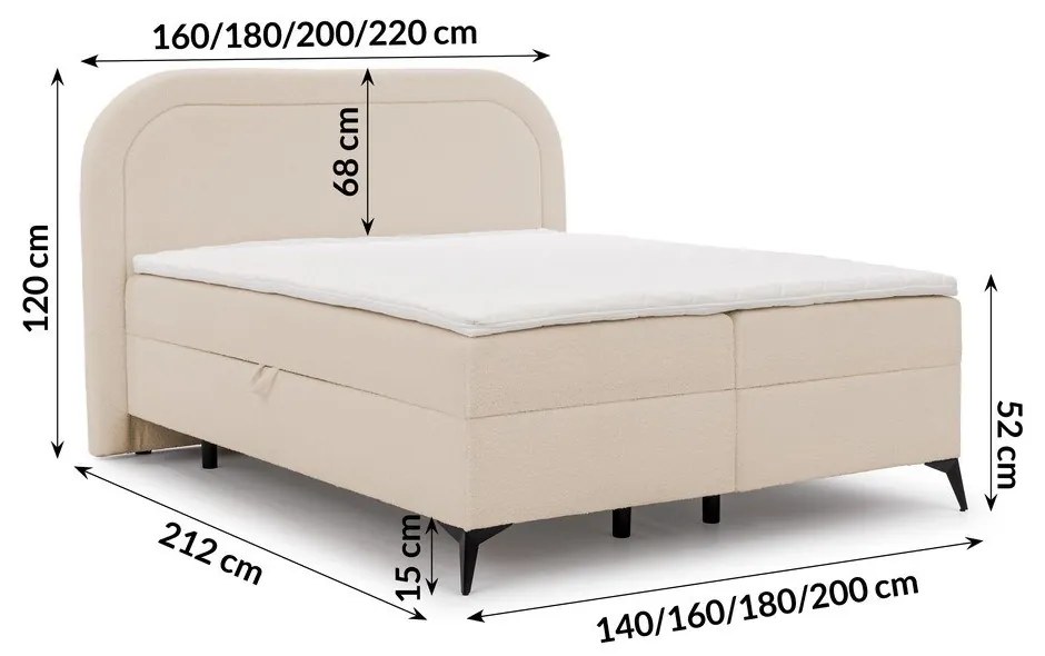 Béžová boxspring postel s úložným prostorem 160x200 cm Ornes – Ropez