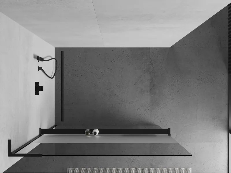 Mexen Kioto+ L, sprchová zástěna Walk-In s poličkou a věšákem 70 x 200 cm, 8mm čiré sklo-námraza, černý profil, 800-070-123-70-30